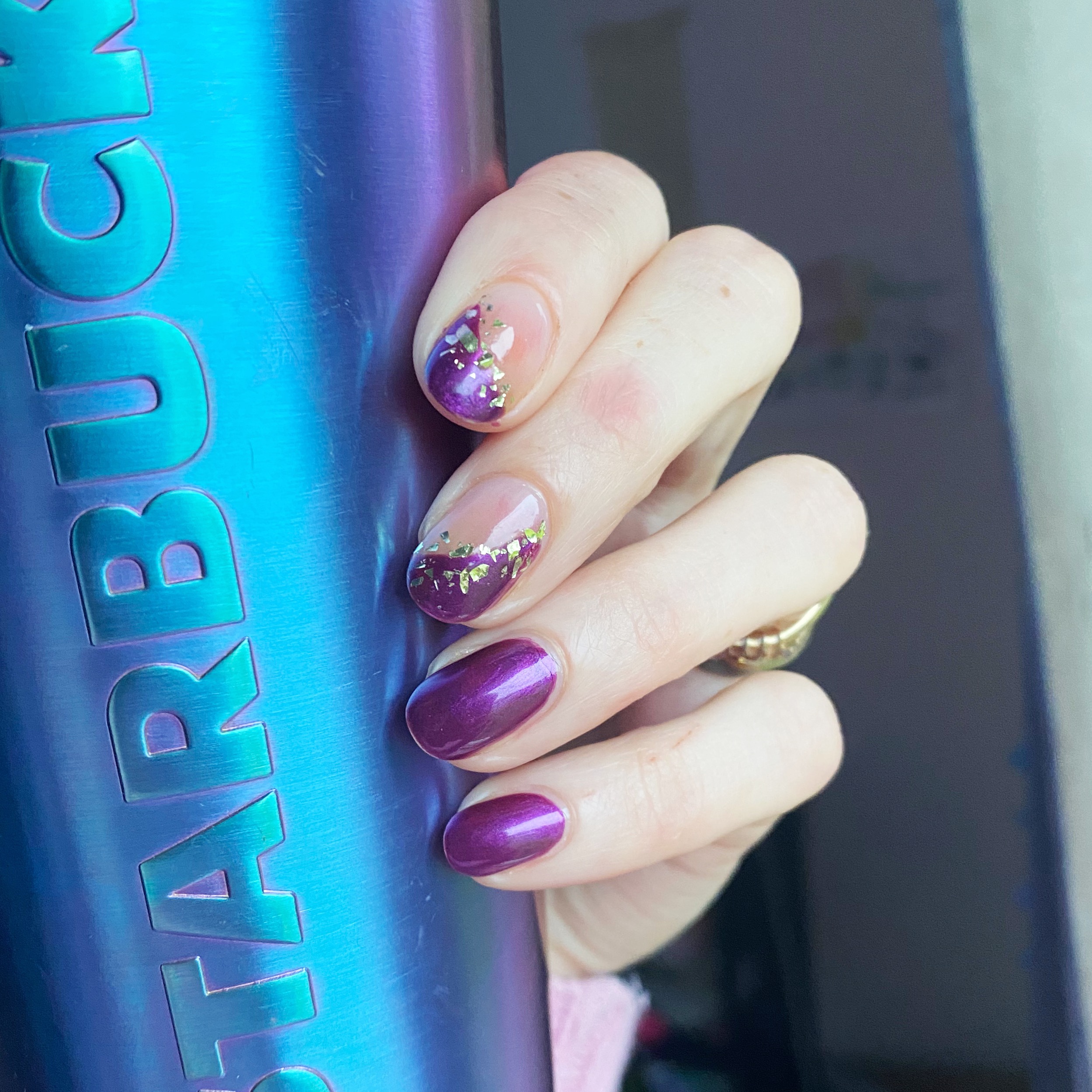 Negative Space Purple Gold Shatter Accent Nails – Coffee & Nail Polish
