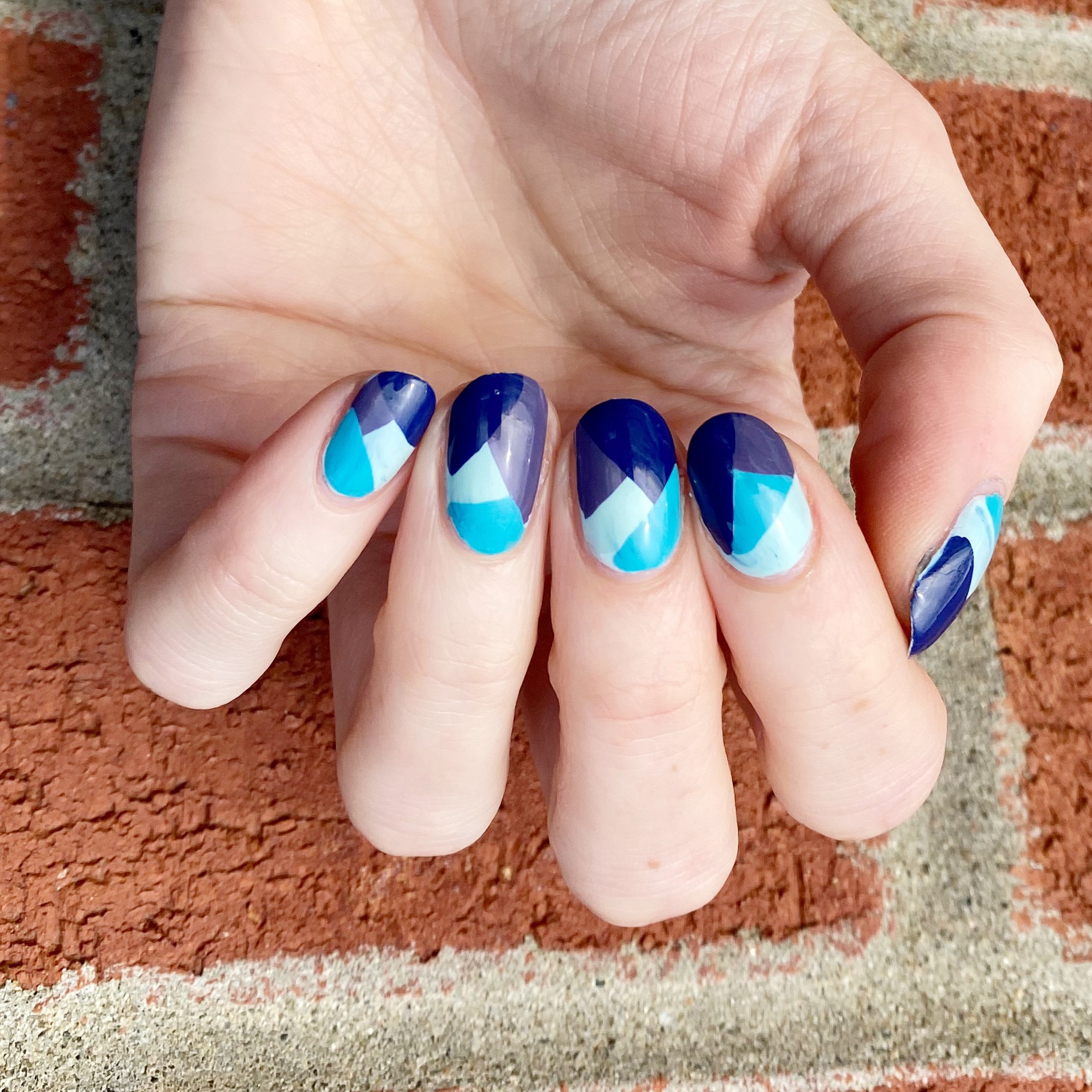 Blue Geometric Colour Block – Coffee & Nail Polish